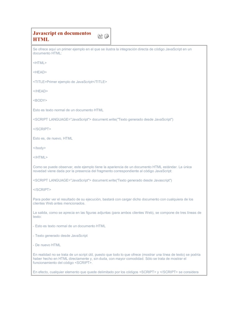 Javascript en Documentos HTML | PDF | Script Java | HTML