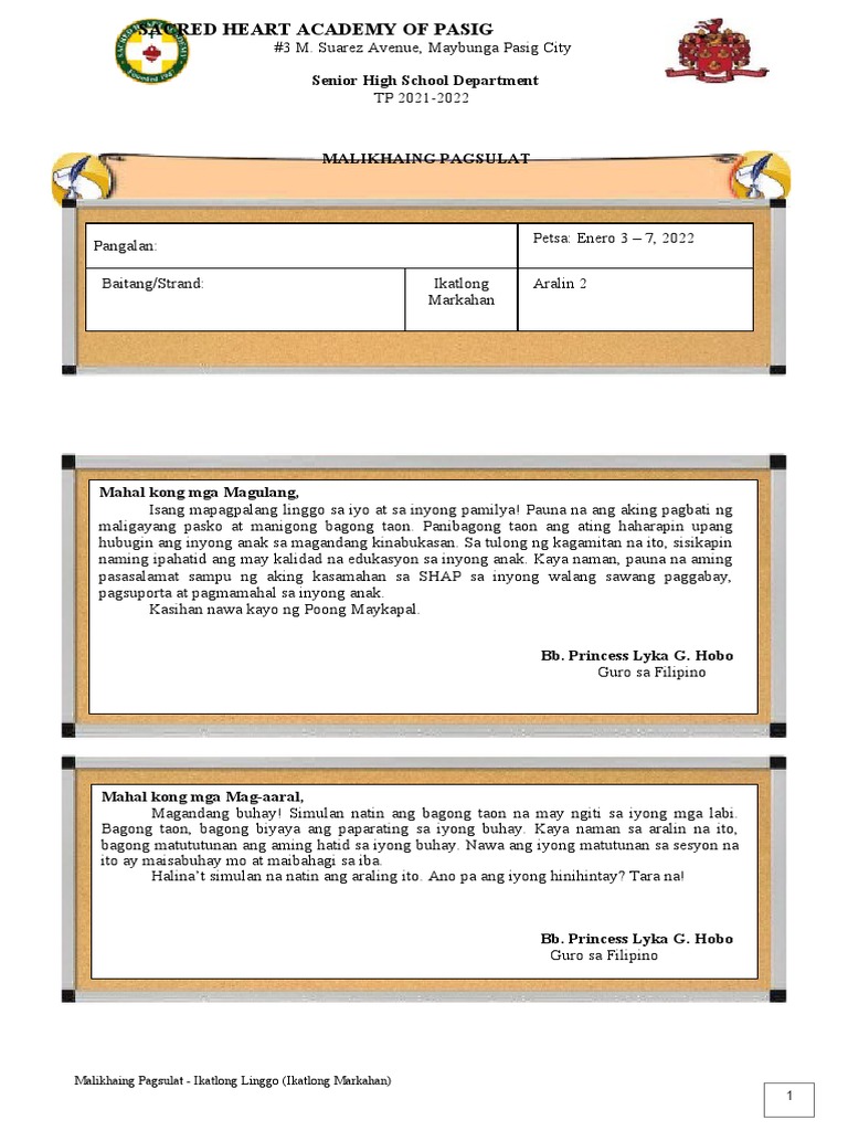 Malikhain-11-HLP-Q3-W3-Jan. 3 - 7 | PDF