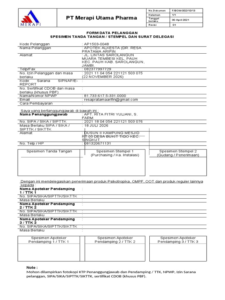 Form Data Pelanggan | PDF