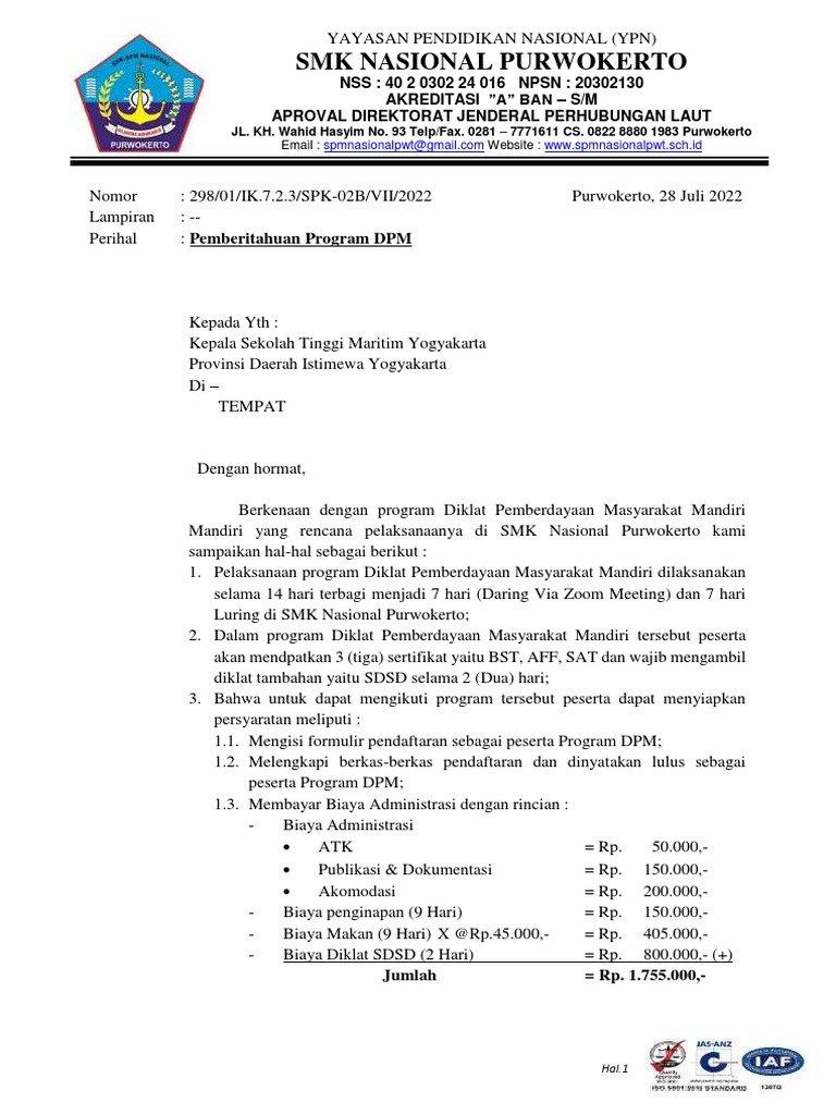 Pemberitahuan DPM STIMARYO | PDF