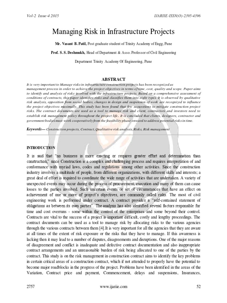Managing_Risk_in_Infrastructure_Projects_ijariie2757 | PDF | Risk ...
