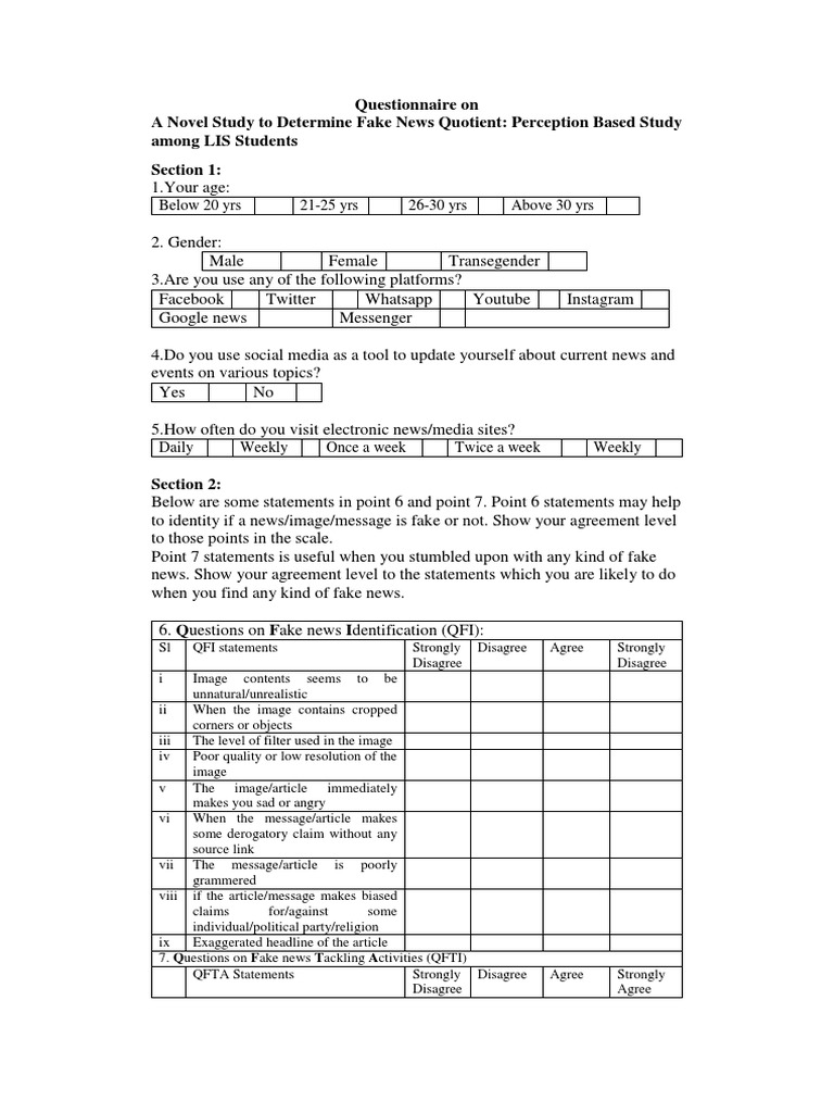 Fake News Survey Question | PDF | News | Social Media