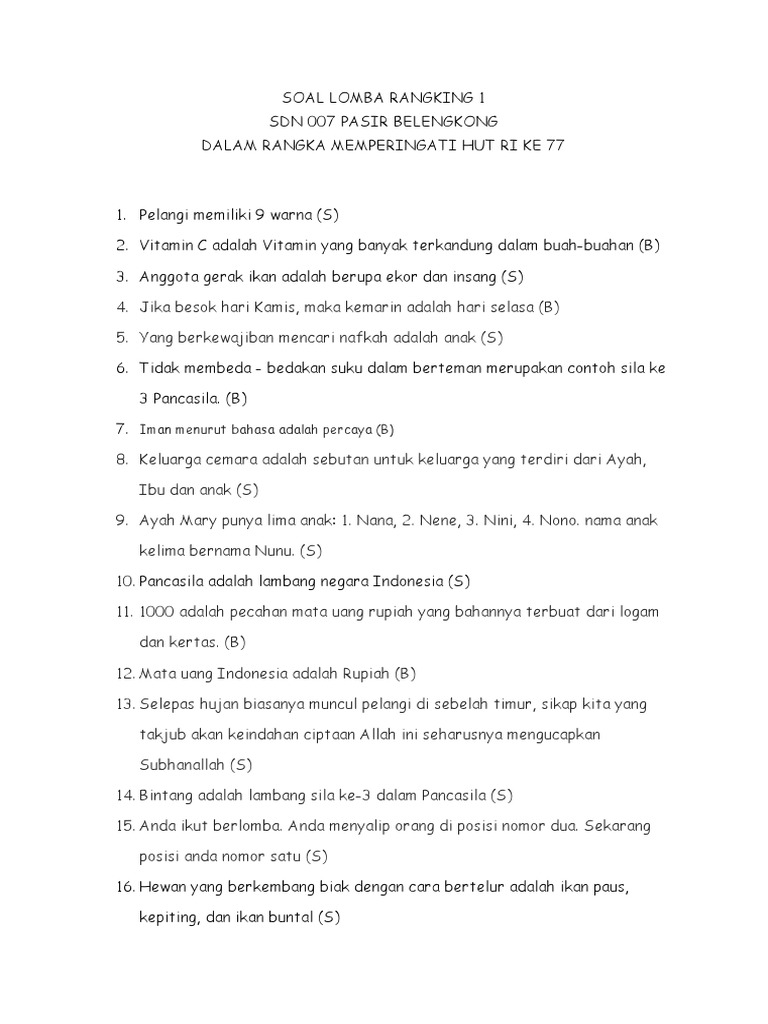 Soal Lomba Rangking 1 | PDF
