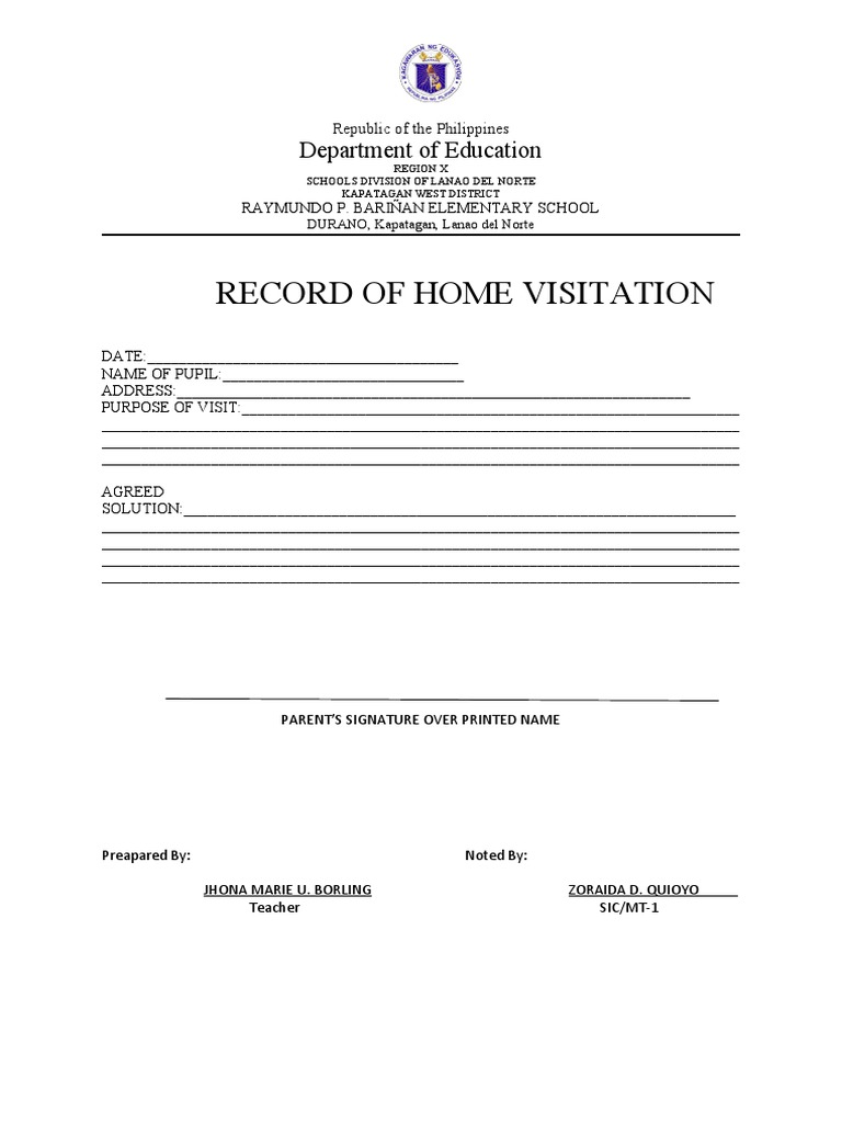 HOME VISITATION FORM | PDF | Learning