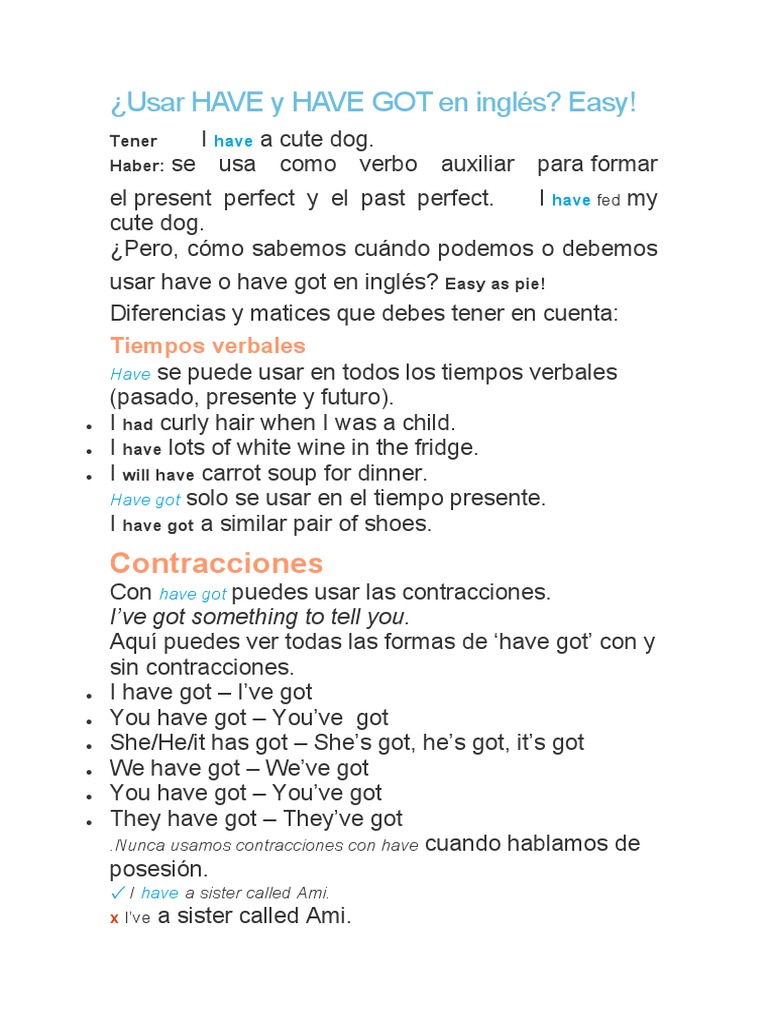 Uso de Have y Have Got en Inglés | PDF | Lingüística