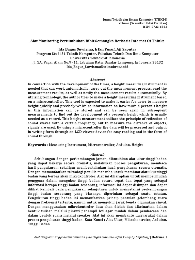 Alat Pengukur Tinggi Badan Ototmatis Menggunakan Arduino Uno | PDF