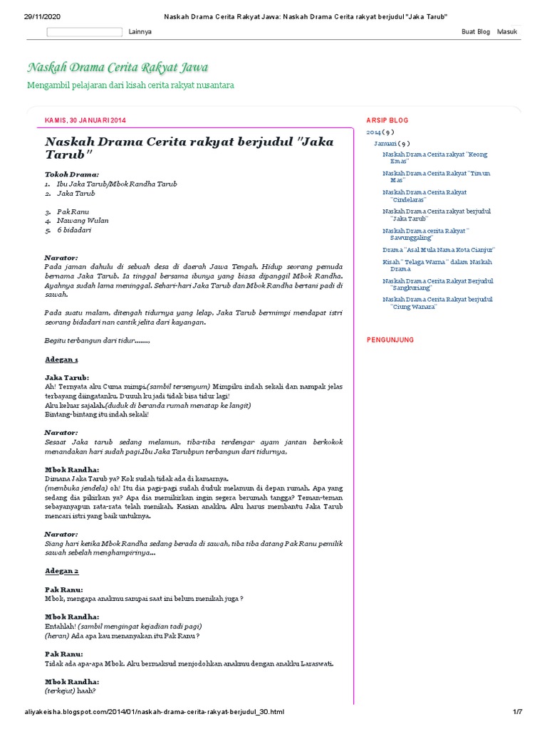 Naskah Drama Cerita Rakyat Jawa - Naskah Drama Cerita Rakyat Berjudul - Jaka Tarub | PDF