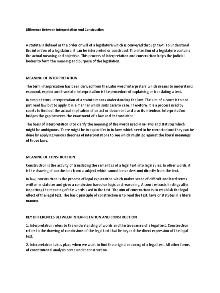 Difference Between Interpretation and Construction | PDF | Statutory ...