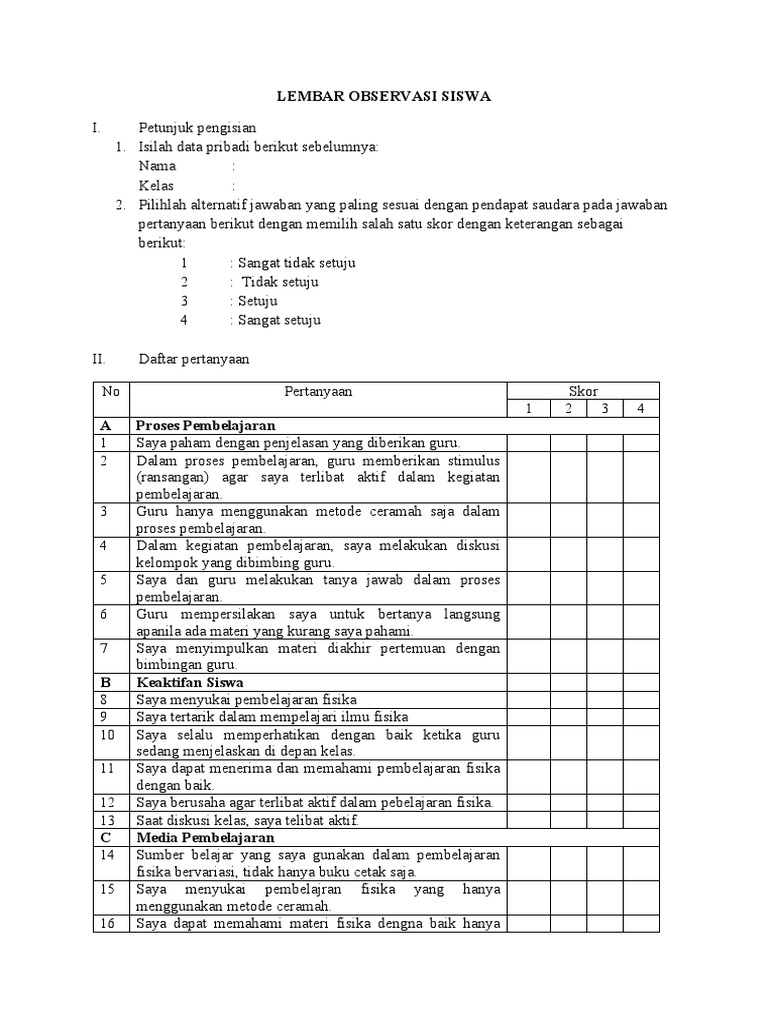 Lembar Observasi Siswa | PDF