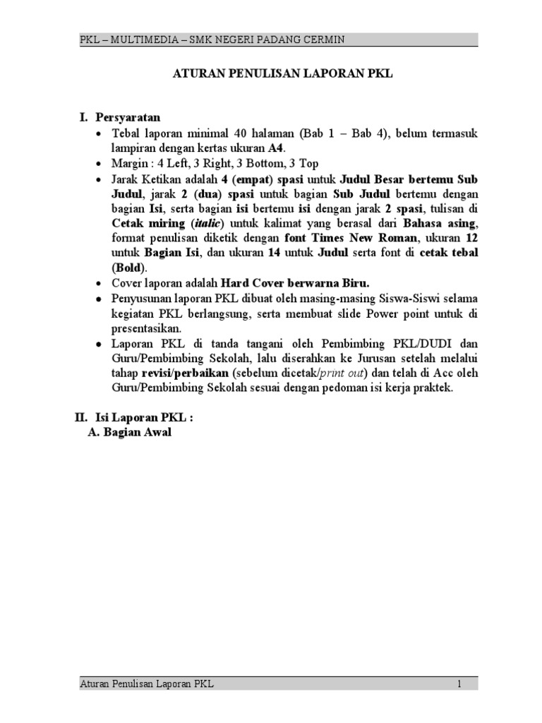 Sistematika Penulisan Laporan PKL | PDF