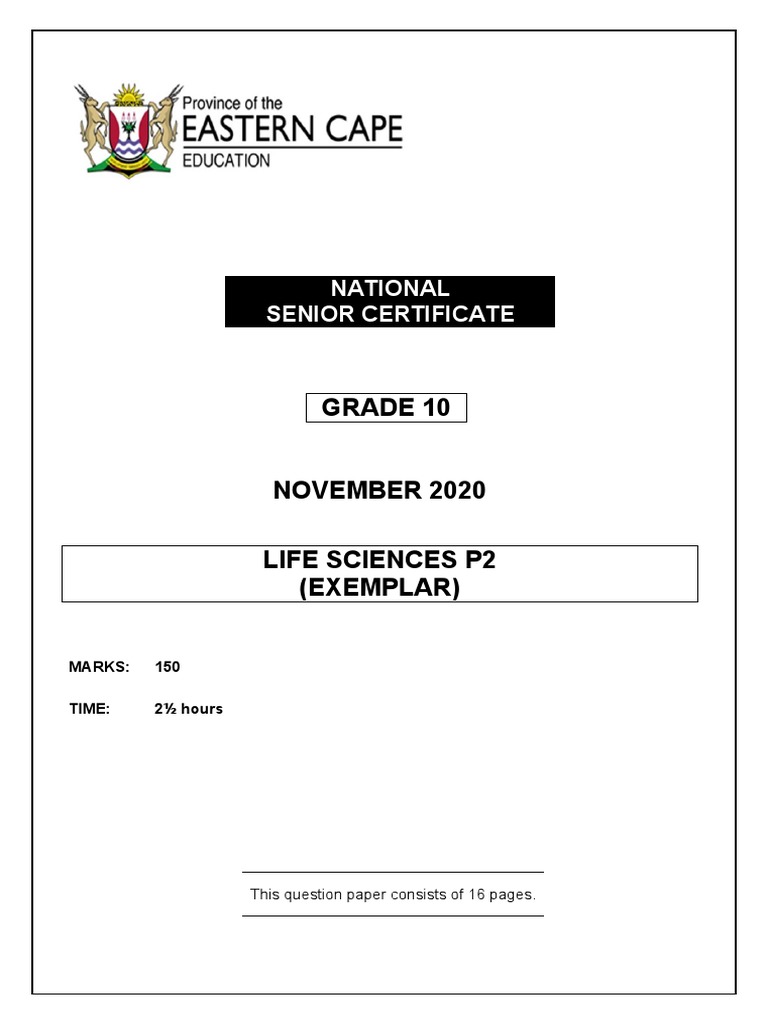 LIFE SCIENCES P2 QP GR10 NOV2020 - English | PDF | Plants | Biology