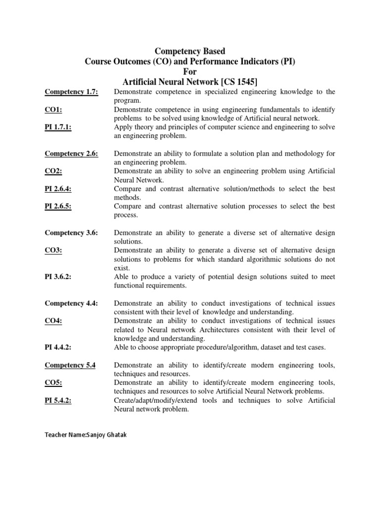 Competency Based CO-PI-June 2020 - CS 1545 (ANN) | PDF | Engineering ...