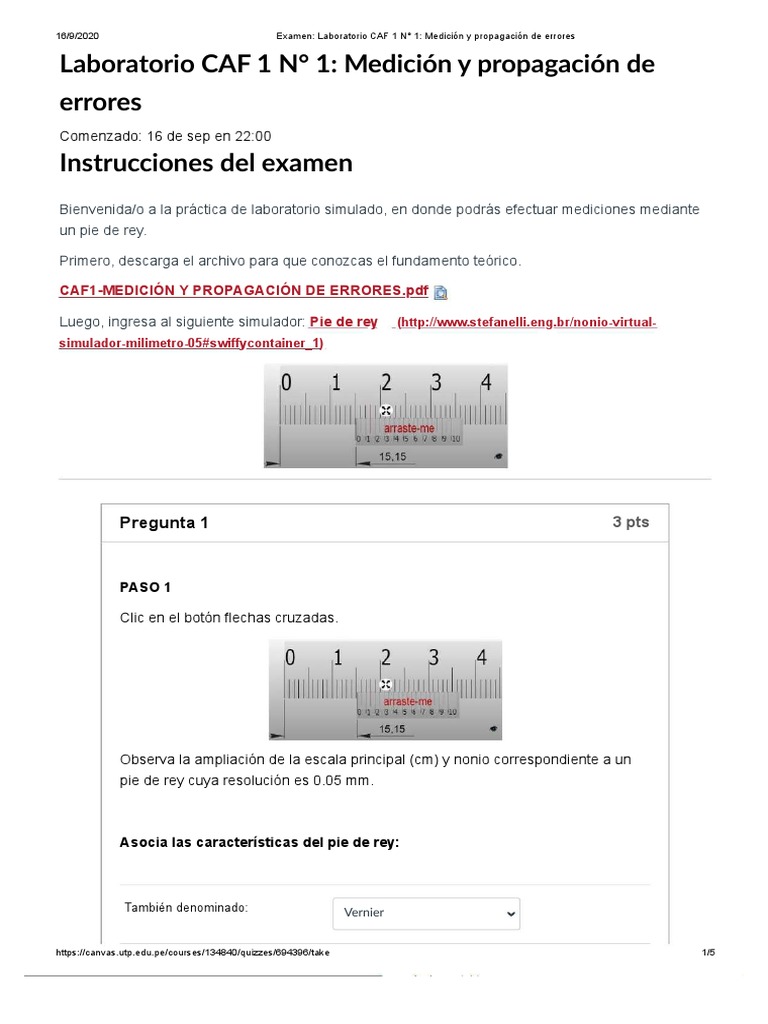 Examen Laboratorio Caf 1 N 1 Medicion y Propagacion de Errores Compress | PDF | Science | Metrología