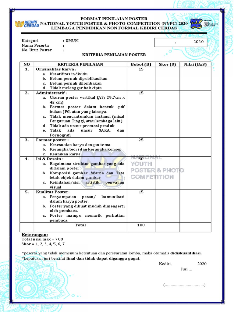 Format Penilaian Poster Nypc | PDF