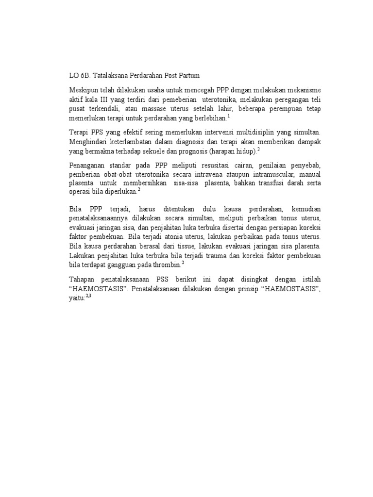 PBL 2.2 - LO 6. Tatalaksana Perdarahan Post Partum | PDF