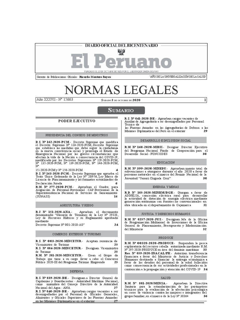Decreto Supremo #163-2020-PCM | PDF | Ministerio (Departamento de ...