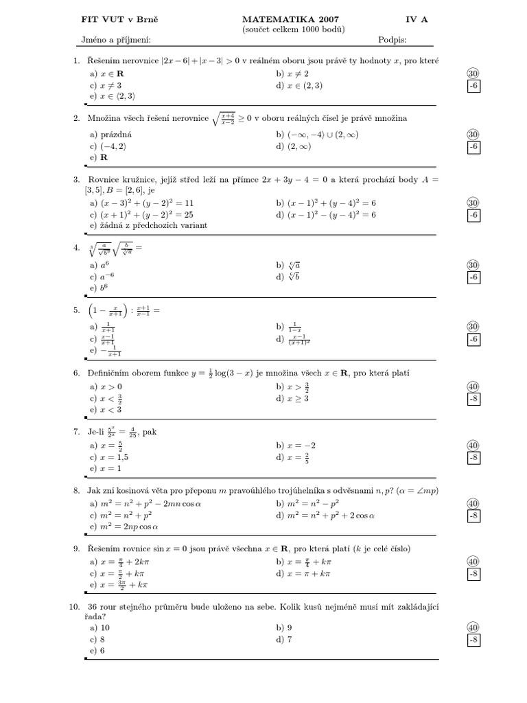 Testy Matematika 2 04A | PDF