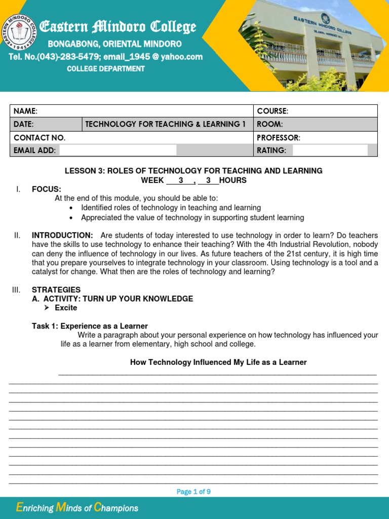 Module 1-Lesson 3 | PDF | Teaching Method | Learning