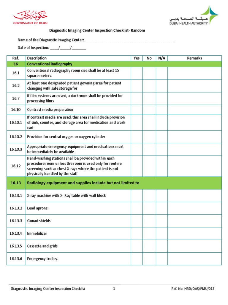 Diagnostic Imaging Center Checklist | PDF | Radiology | Medical Imaging