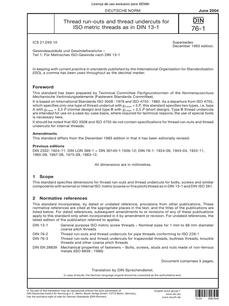 DIN 76-1-Rosca Din 13 | PDF