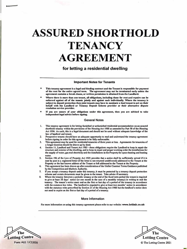 Letting Agreement | PDF | Leasehold Estate | Landlord