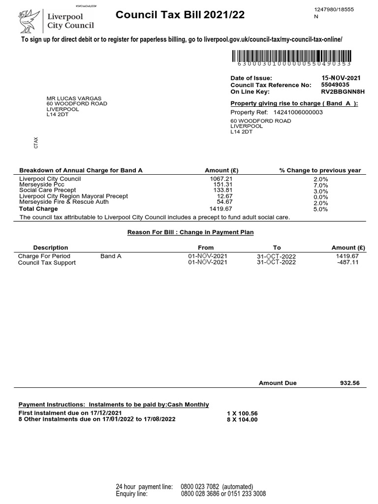 Council Tax Bill 2021/22 | PDF | Payments | Debit Card