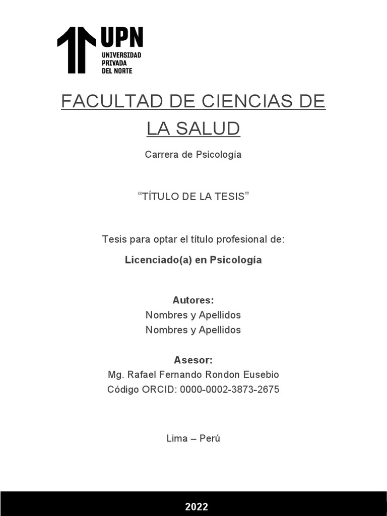 Formato de Tesis UPN 2022 | PDF | Diseño de la investigación | Hipótesis