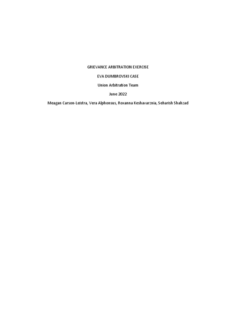 Grievance Arbitration Exercise | PDF | Employment | Trade Union