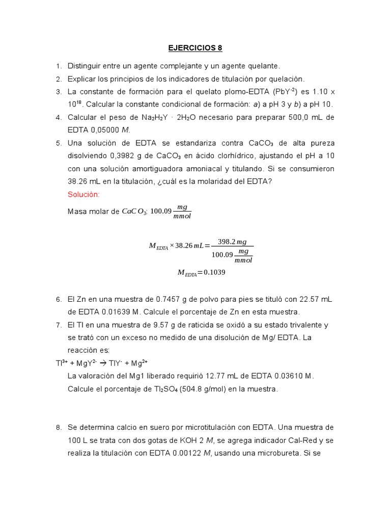 Ejercicios 8 Presentar | PDF | Concentración | Química