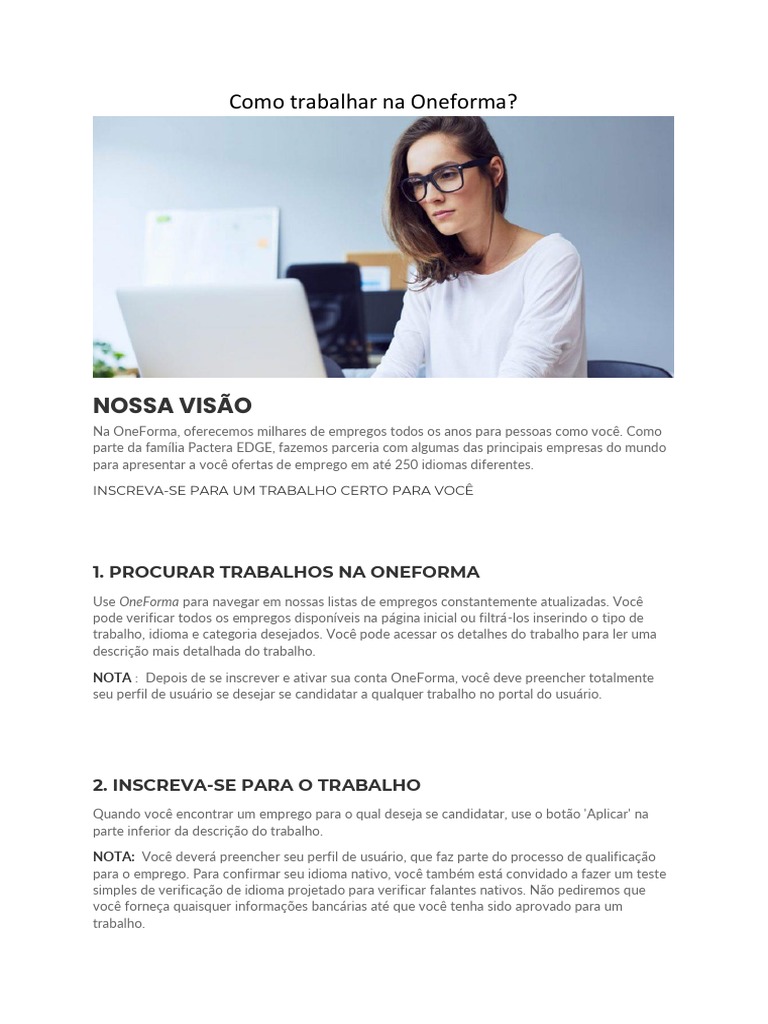 Como Trabalhar na Oneforma: Guia Completo | PDF | Emprego | Informática