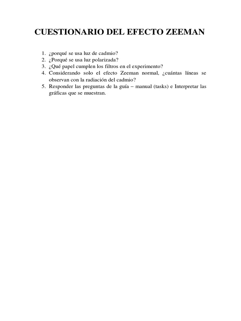 Cuestionario Del Efecto Zeeman | PDF