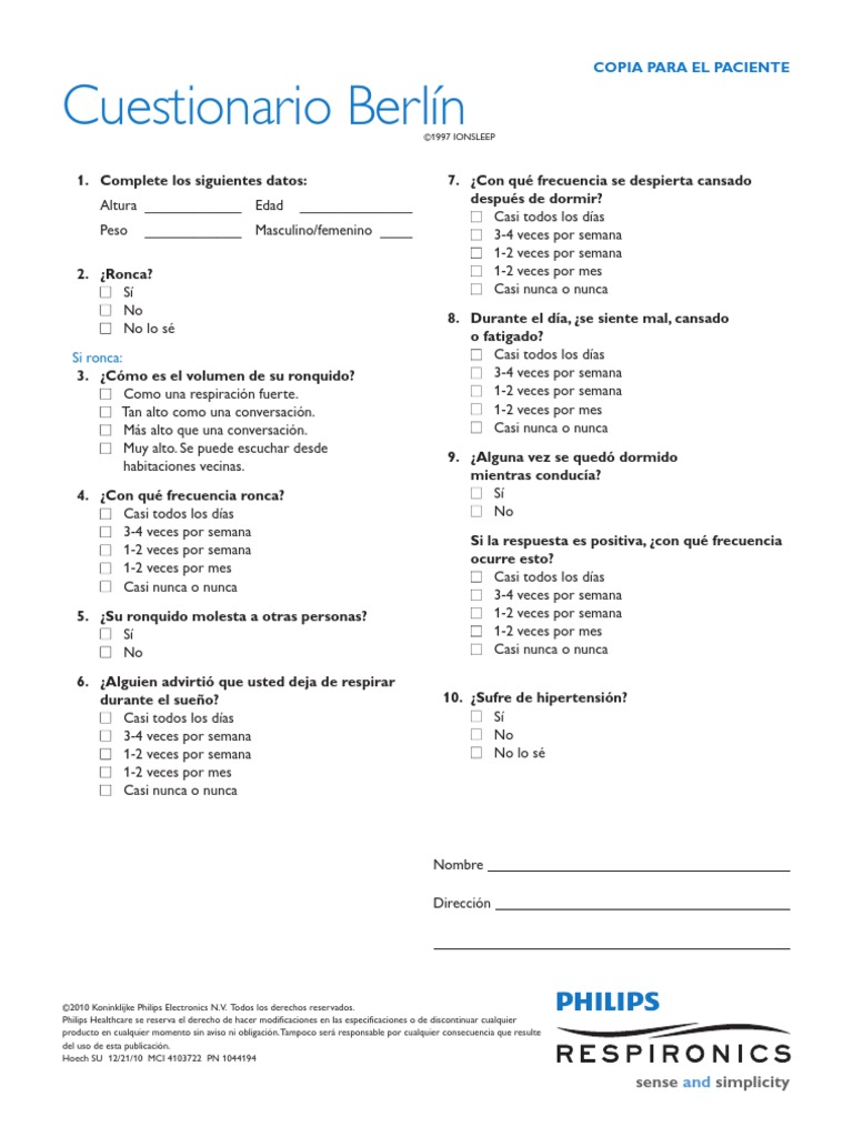 Cuestionario de Berlin | PDF | Índice de masa corporal | Medicina CLINICA