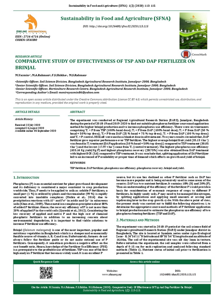 TSP vs DAP Fertilizer for Brinjal Yield | PDF | Fertilizer | Soil