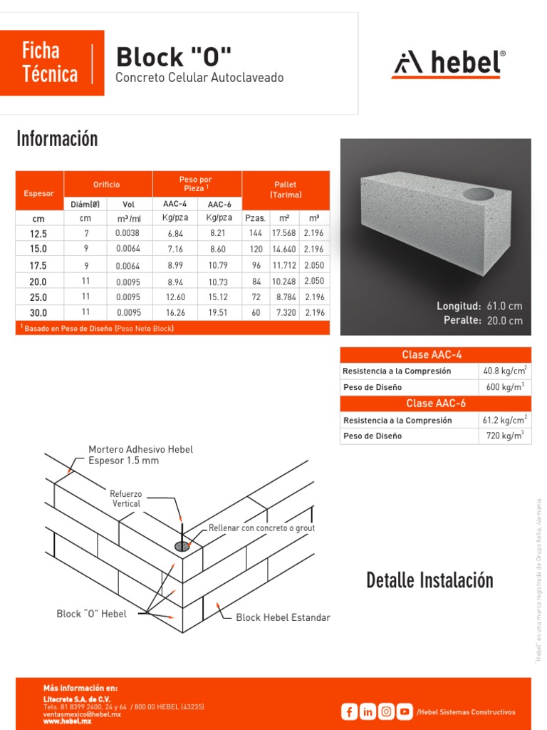 Ficha Técnica de Bloques Hebel AAC | PDF