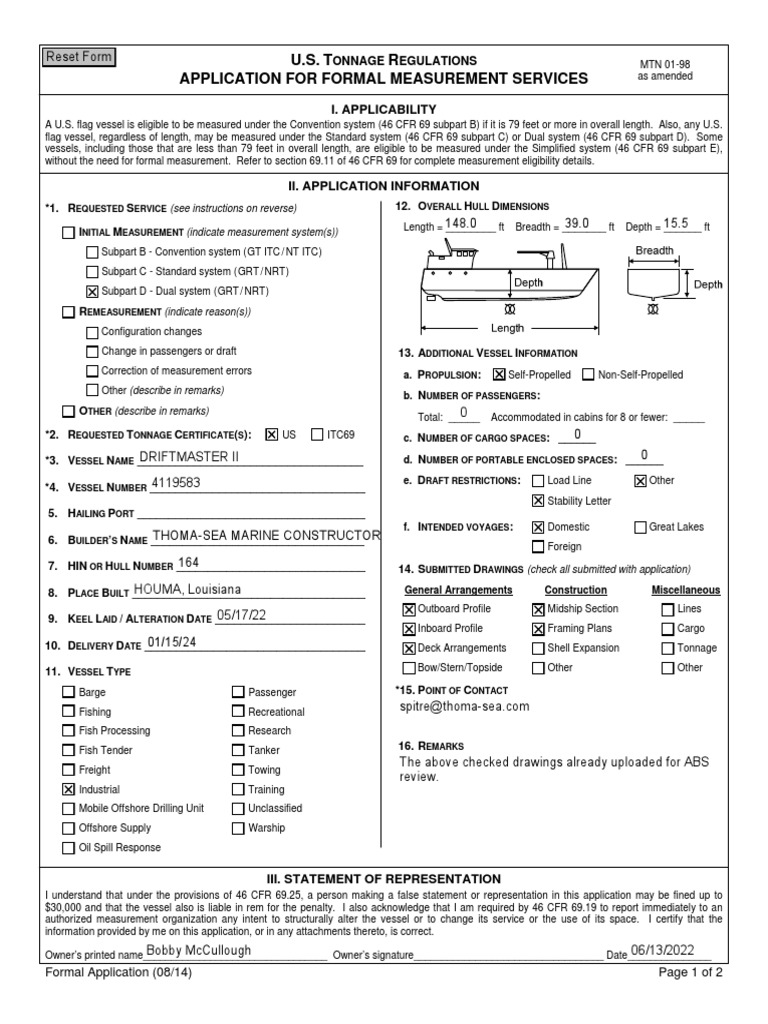 US Flag Application | Download Free PDF | Tonnage | Water Transport