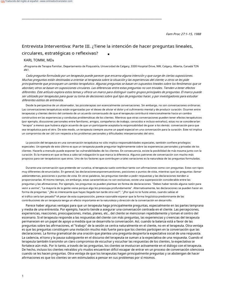 Tomm K 1988 Interventive Interviewing - Part III - Intending To Ask Lineal, Circular, Strategic ...