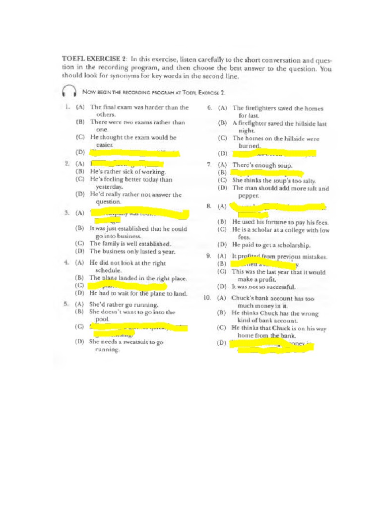 Skill 2 Toefl Exercise | PDF