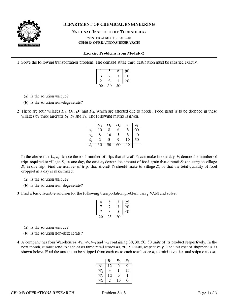 Ch4043 Operations Research: Ational Nstitute of Echnology Winter Semester 2017-18 | Download ...