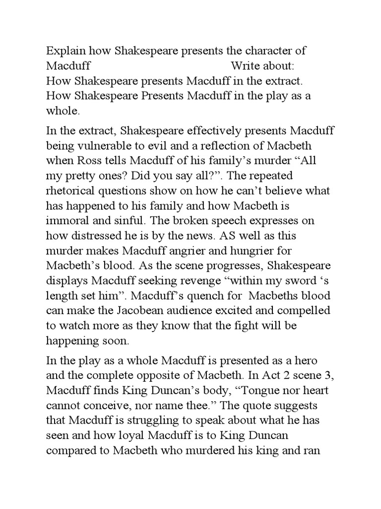 Explain How Shakespeare Presents The Character of Macduff Write About ...
