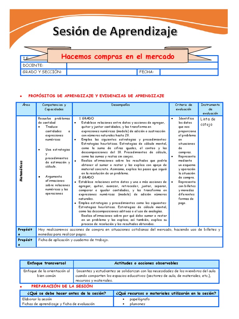 D4 A1 Sesion de Mat - Hacemos Compras en El Mercado | PDF | Evaluación ...