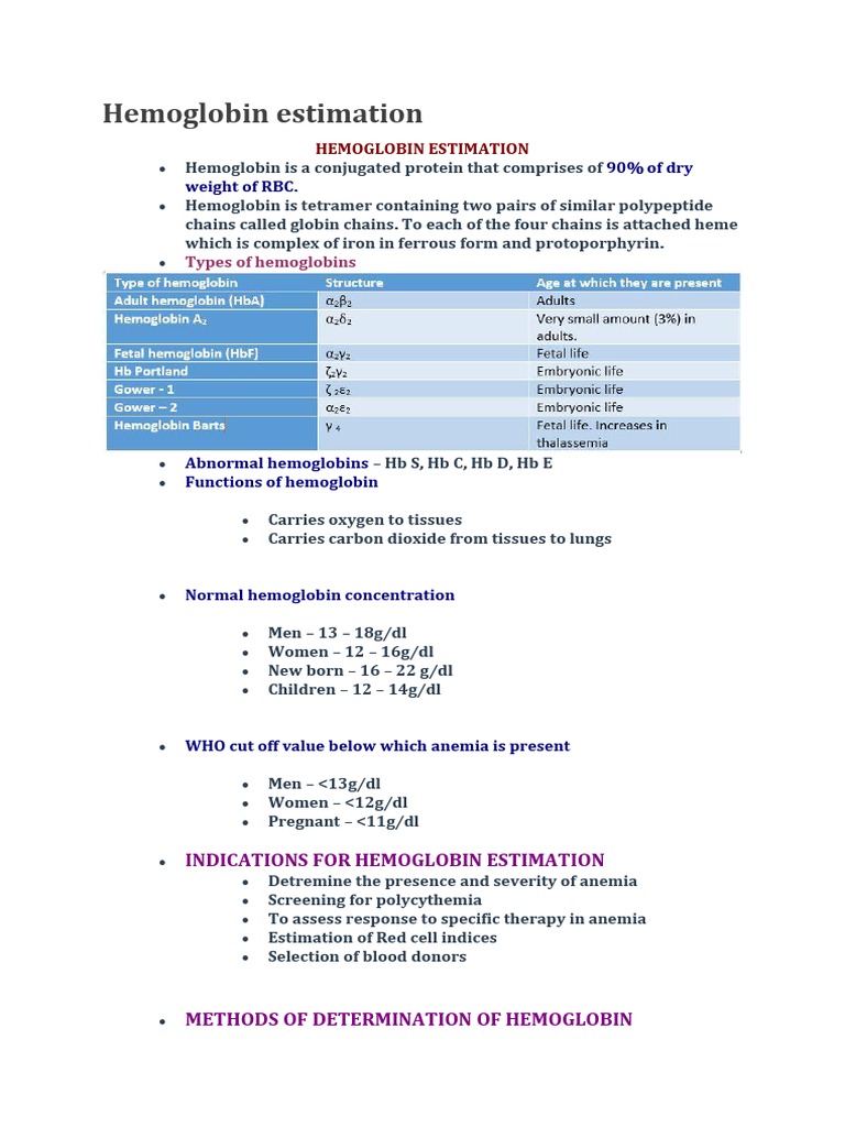 Hemoglobin Estimation | PDF | Hemoglobin | Blood