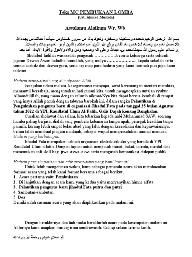 MC PEMBUKAAN LOMBA Ust. Ahmad | PDF