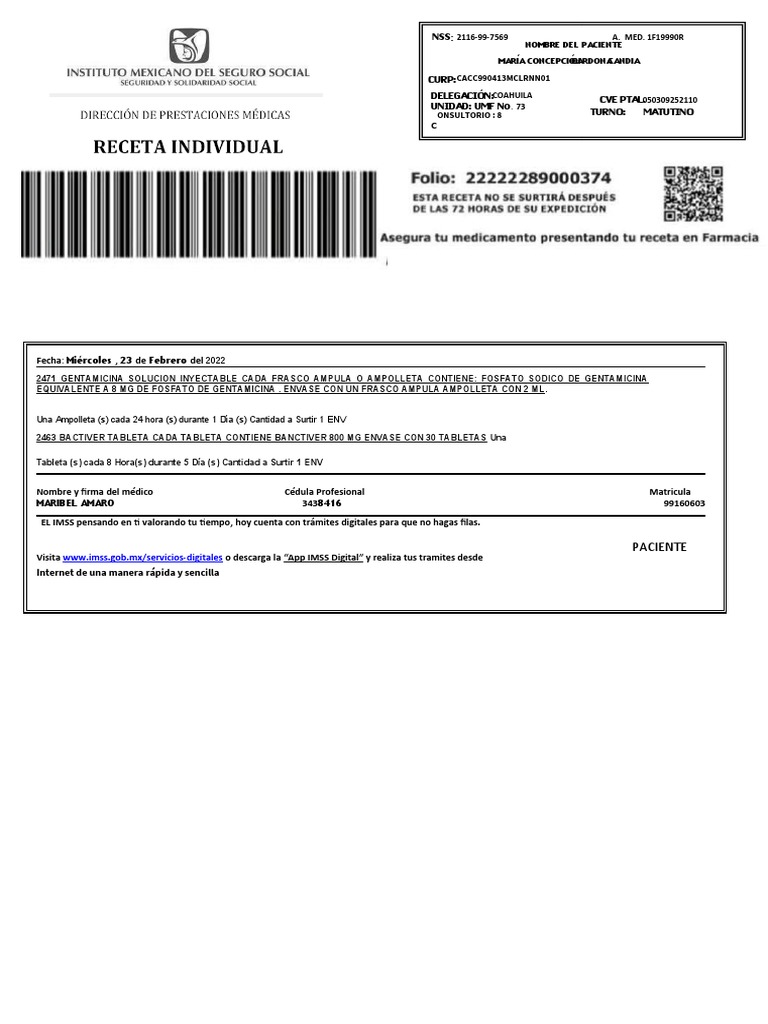Documento Información Receta | PDF