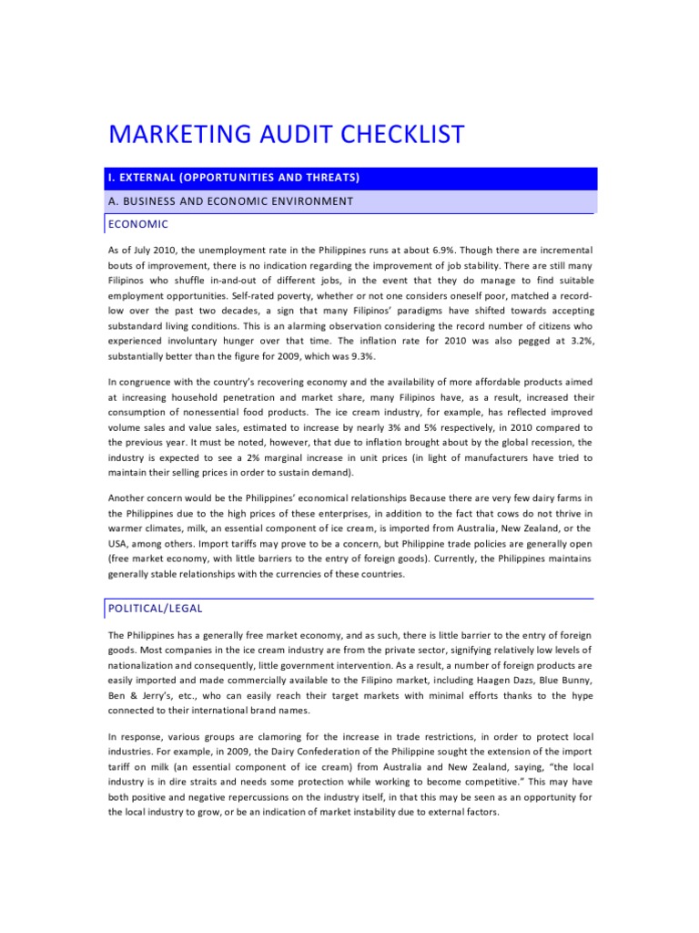 Marketing Audit Checklist | Download Free PDF | Ice Cream | Brand