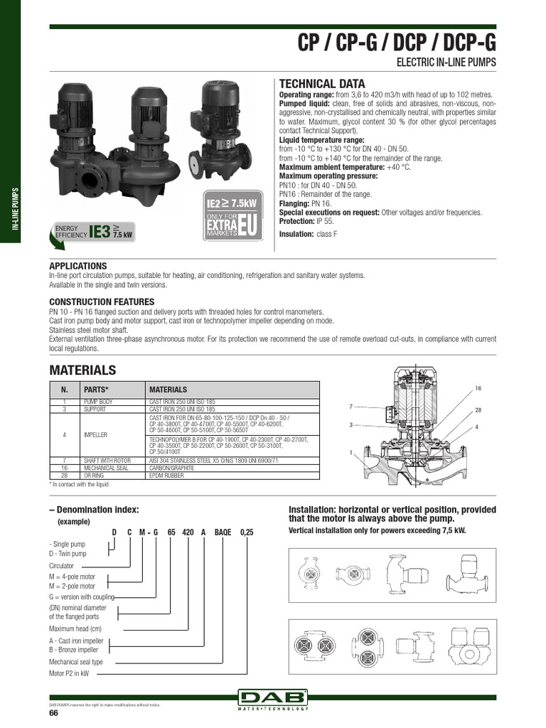 CP CP-G DCP DCP-G TS Eng | PDF | Pump | Electric Motor