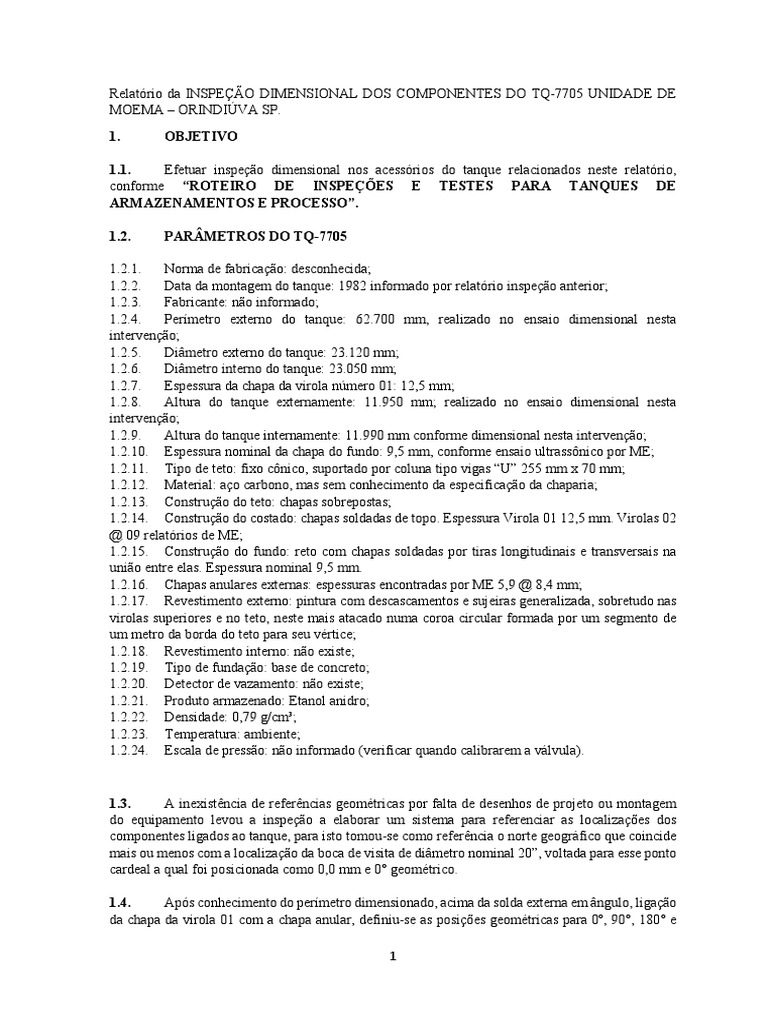 01 - Relatório Da INSPEÇÃO DIMENSIONAL DOS COMPONENTES DO TQ-7705 | PDF