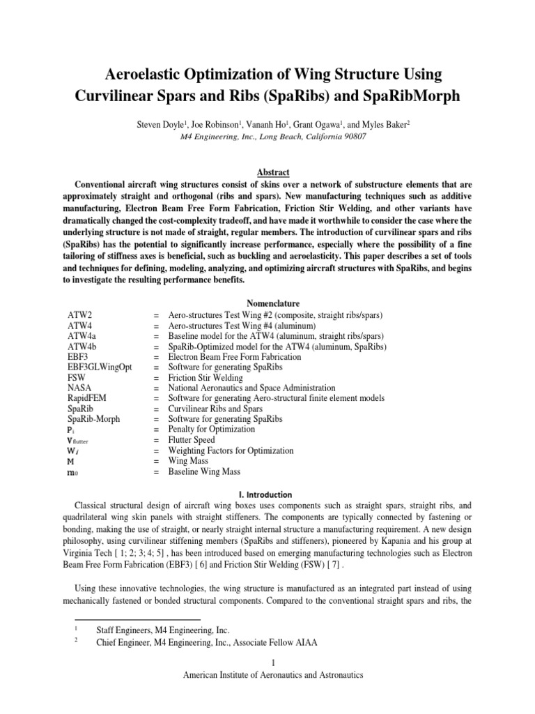 Aeroelastic Optimization of Wing Structure Using Curvilinear Spars and Ribs SpaRibs and ...