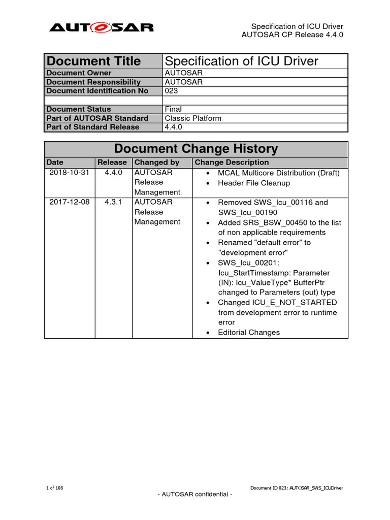 AUTOSAR SWS ICUDriver | PDF | Subroutine | Specification (Technical ...