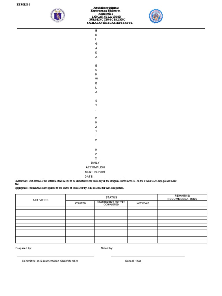 BS-Form 6 - Daily Accomplishment Report | PDF