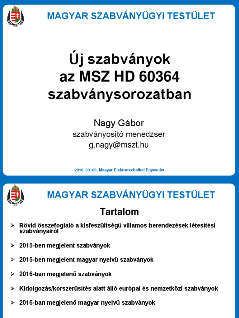 Uj Szabvanyok Az MSZ HD 60364 Szabvanysorozatban-Ng | PDF
